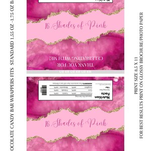 Editable Shades of Pink Candy Bar Label, Chocolate Bar, Pink and Gold ...