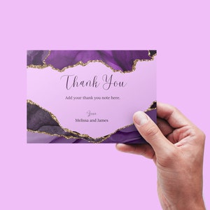 Printable Thank You Card, Purple and Gold Thank You Note, Editable ...