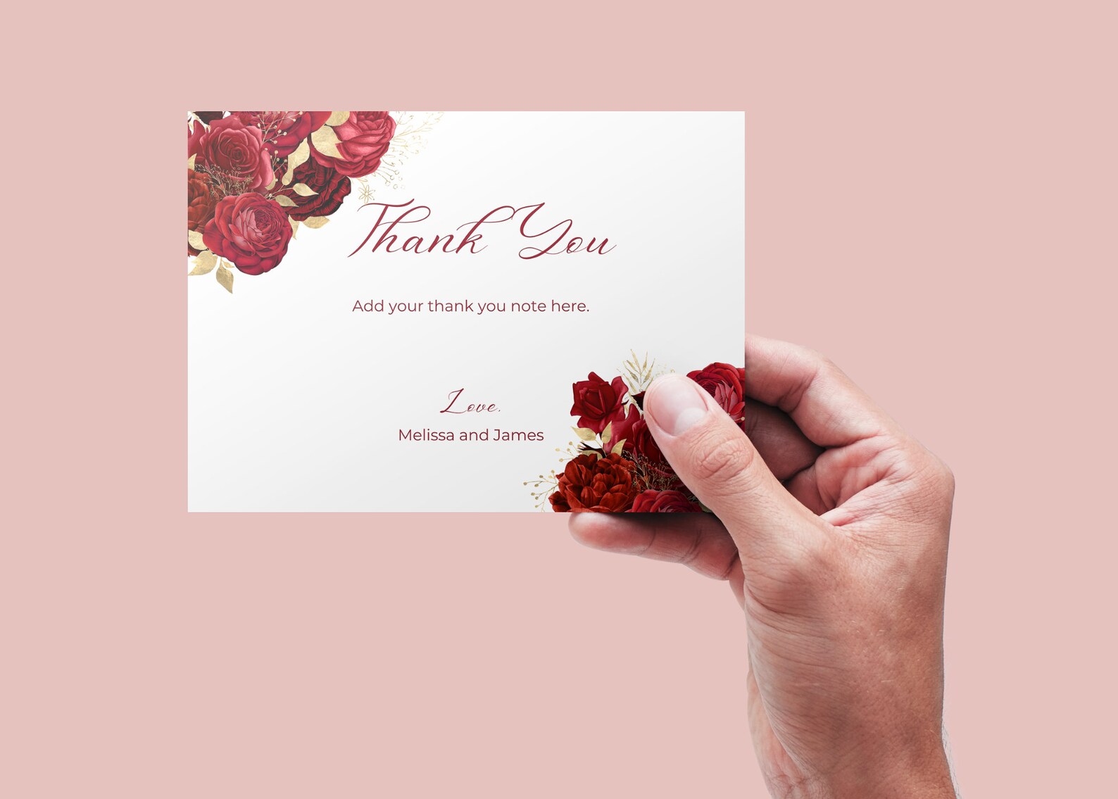 Printable Thank You Card Red and Gold Floral Thank You Note - Etsy