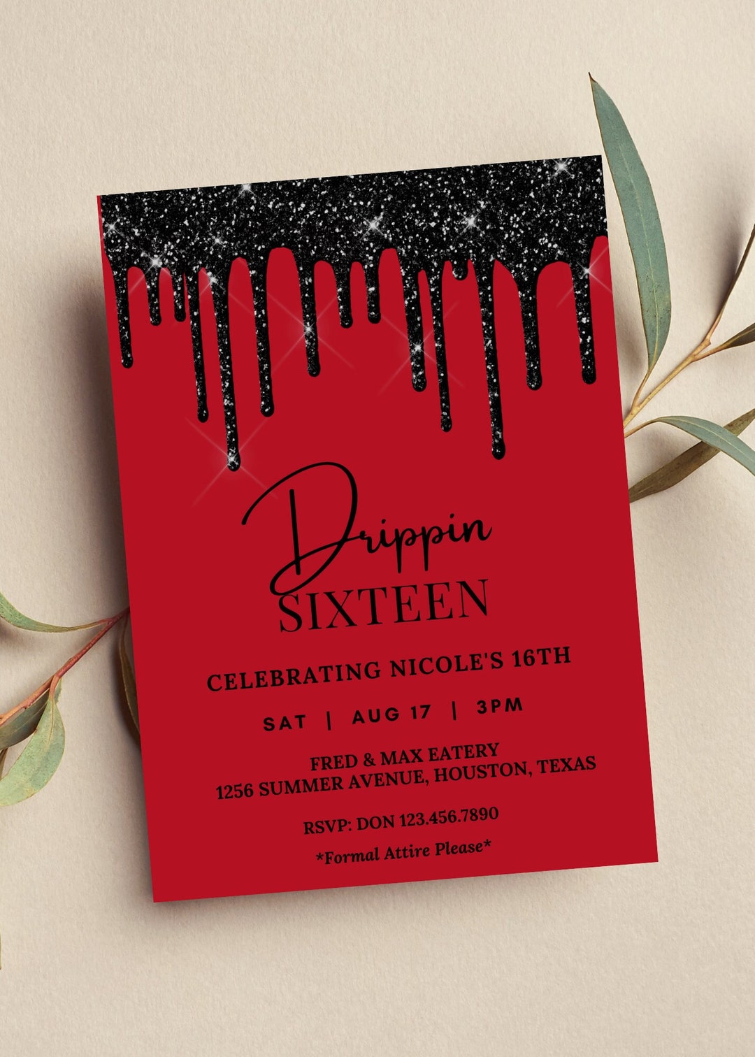 Editable Drippin 16 Birthday Invitation, Red and Black Invitation ...