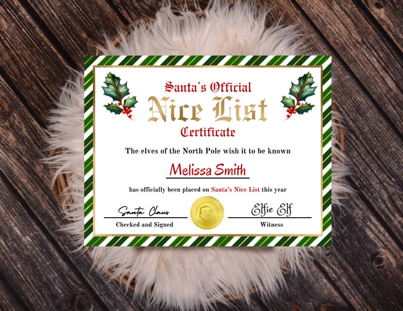 Editable Santa's Official Nice List Certificate - Etsy