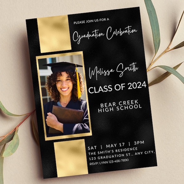 Graduation Template Black and Gold - Etsy