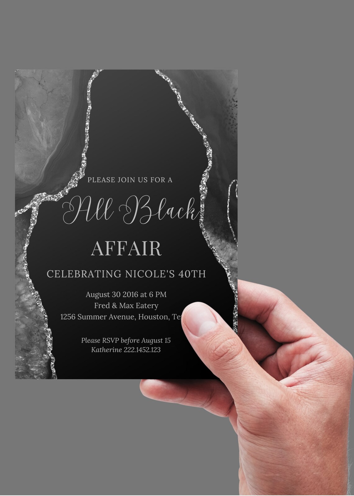 All Black Party Invitation All Black Affair Invitation Agate - Etsy
