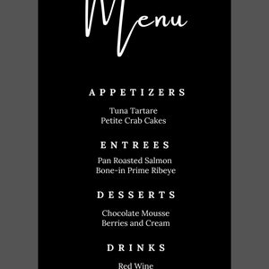 Editable Black Menu Card Template, Minimalist Menu Cards, Modern ...