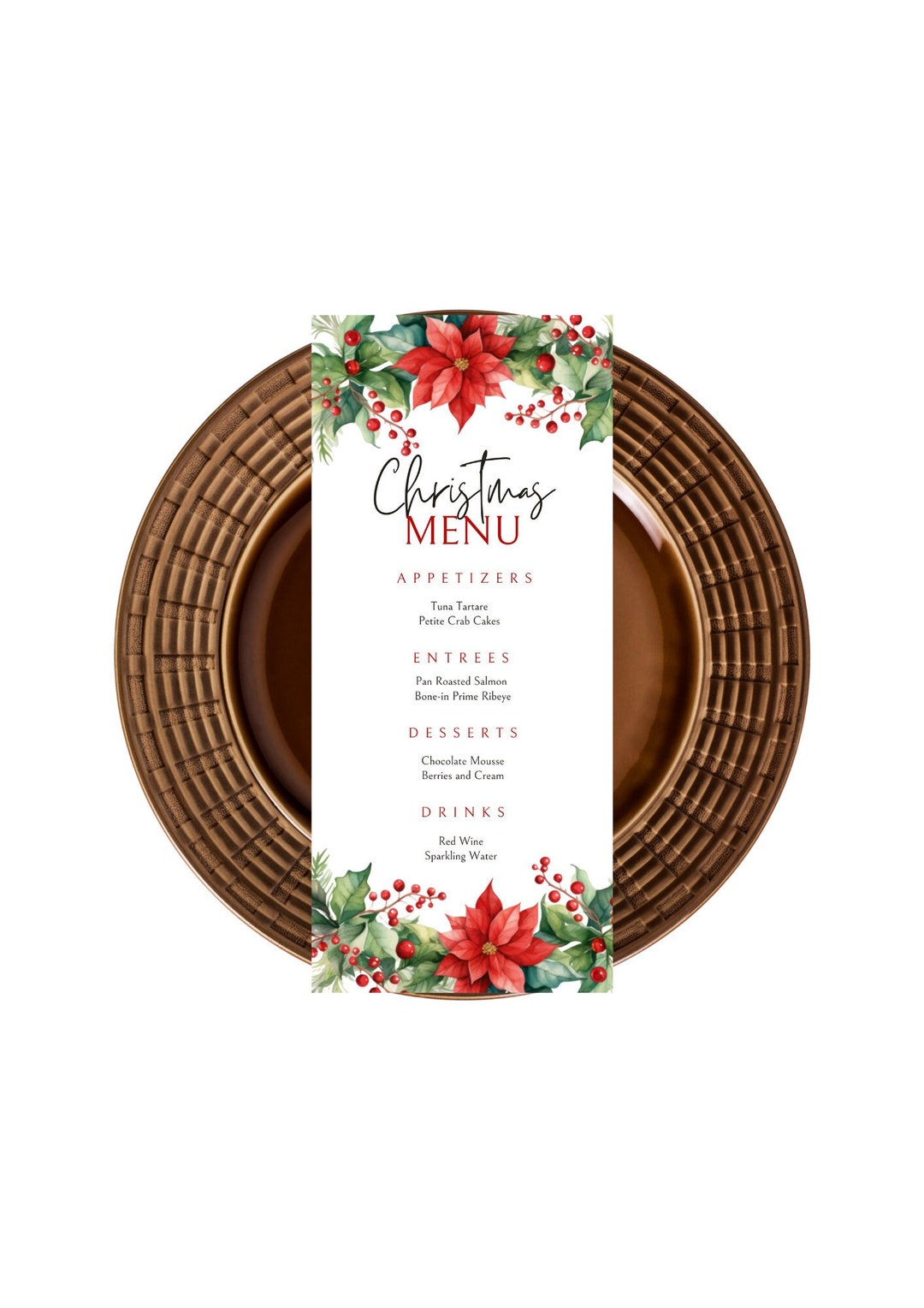 Editable Christmas Menu Template, Floral Holiday Dinner (digital ...