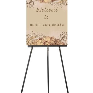 Editable Brown and Gold Welcome Sign, Brown Birthday Welcome Sign ...