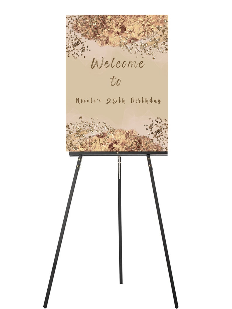 Editable Brown and Gold Welcome Sign, Brown Birthday Welcome Sign ...