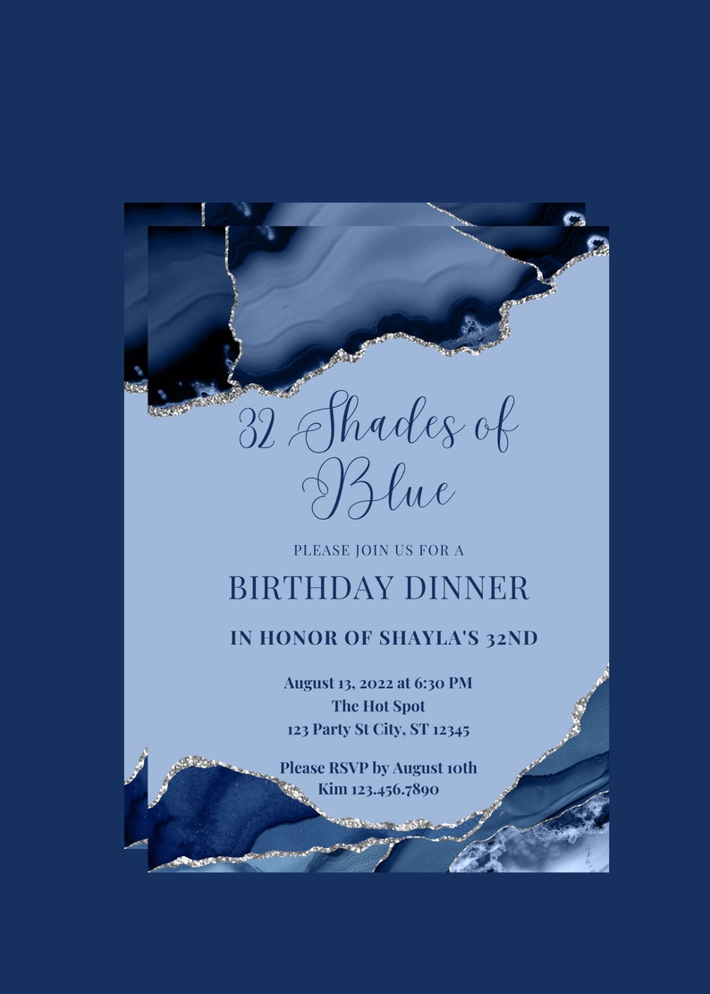 Editable Shades of Blue Invitation Blue Birthday Dinner - Etsy
