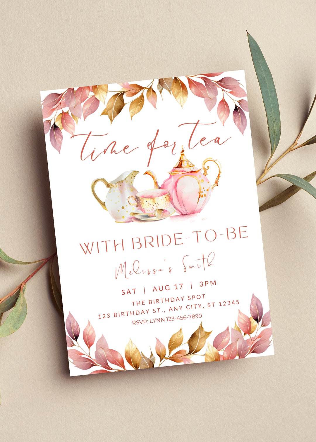 Editable Bridal Tea Party Invitation, Time for Tea With Bride to Be ...