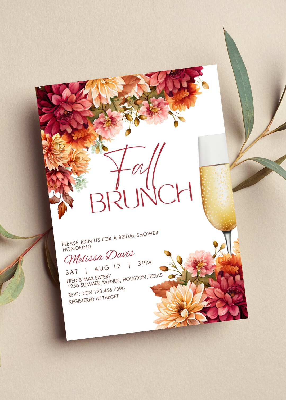 Editable Fall Brunch Invitation, Bridal Shower, Birthday Brunch, Autumn ...