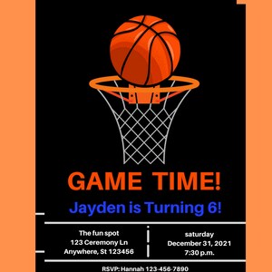 Editable Basketball Birthday Invitation, Game Time Basketball Invite ...