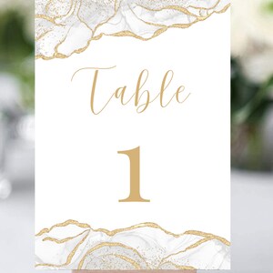 Printable Table Numbers, White and Gold Table Numbers Template, Wedding ...