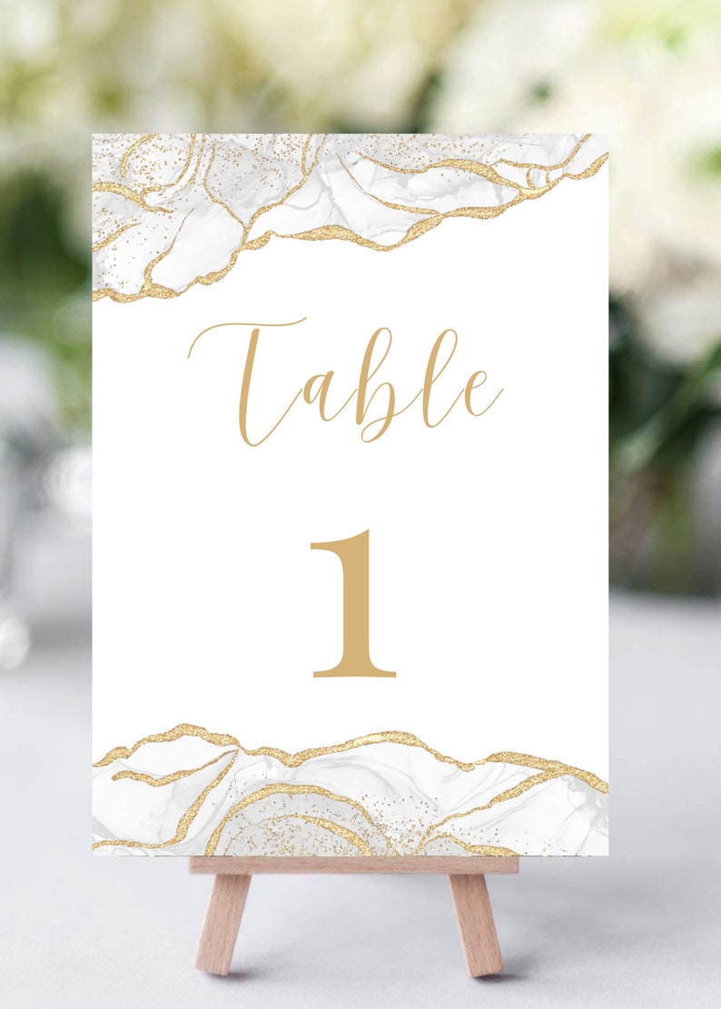 Printable Table Numbers White and Gold Table Numbers - Etsy