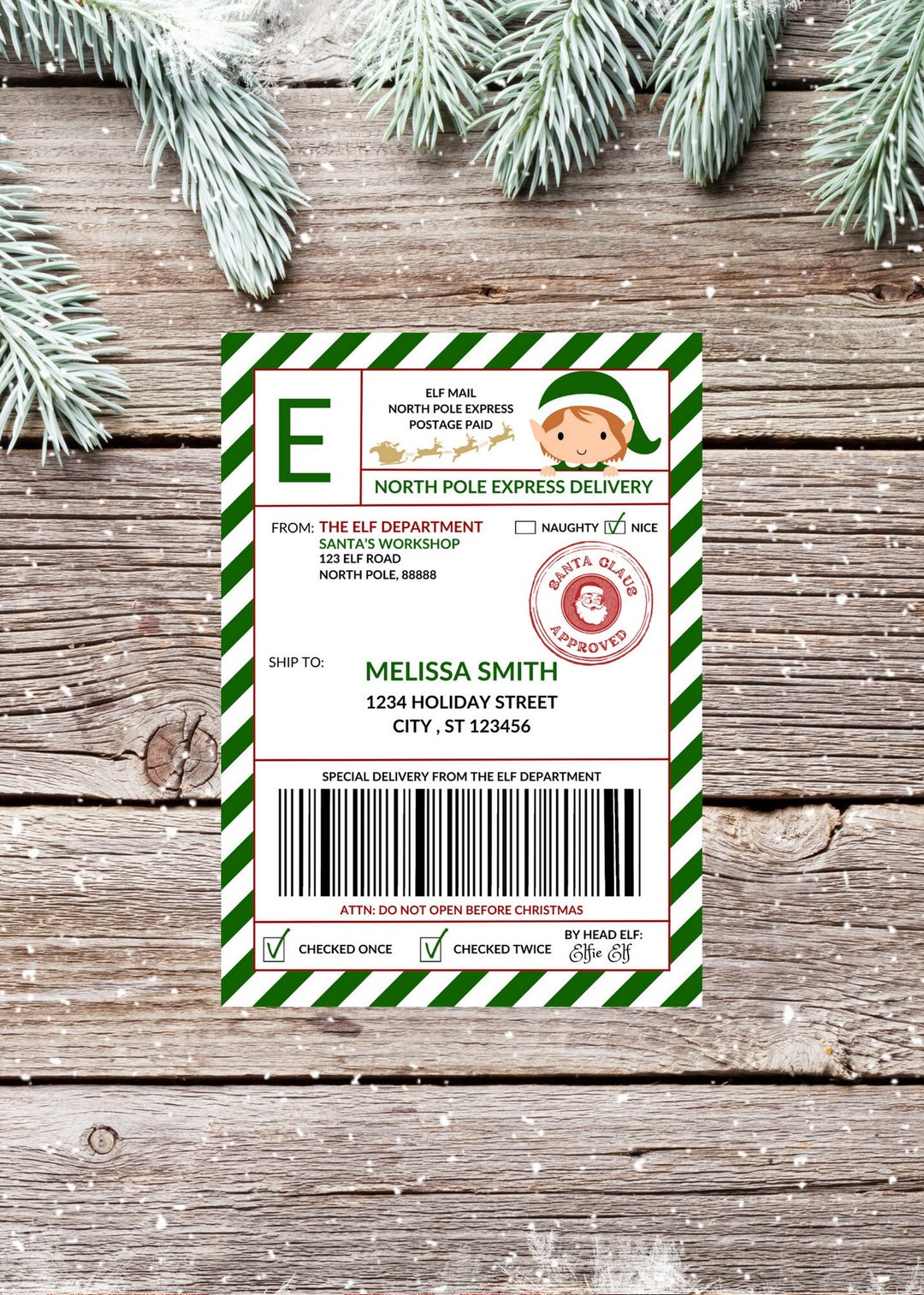 Printable North Pole Shipping Label, Elf Mail Mailing Label, Editable ...