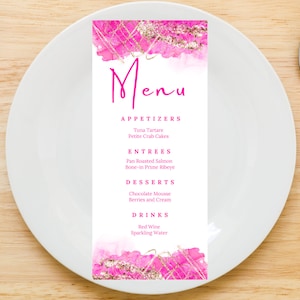 Editable Pink and Gold Menu Template, Birthday Dinner Menu Card ...