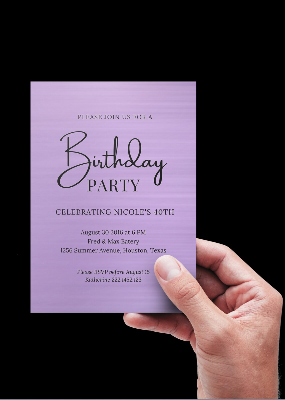 Purple Birthday Party Invitation Editable Minimalist - Etsy
