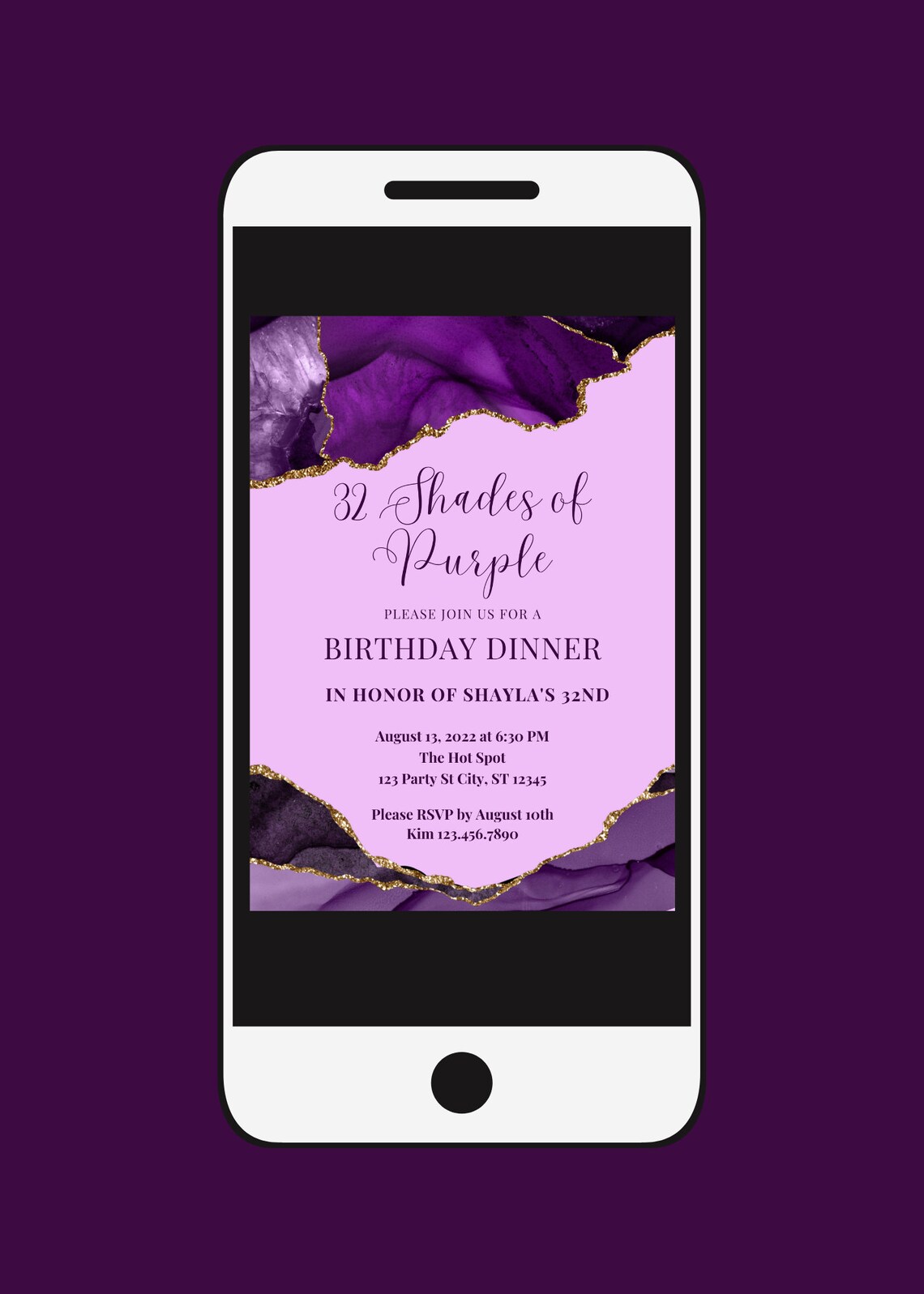 Editable Shades of Purple Invitation Purple and Gold Birthday - Etsy