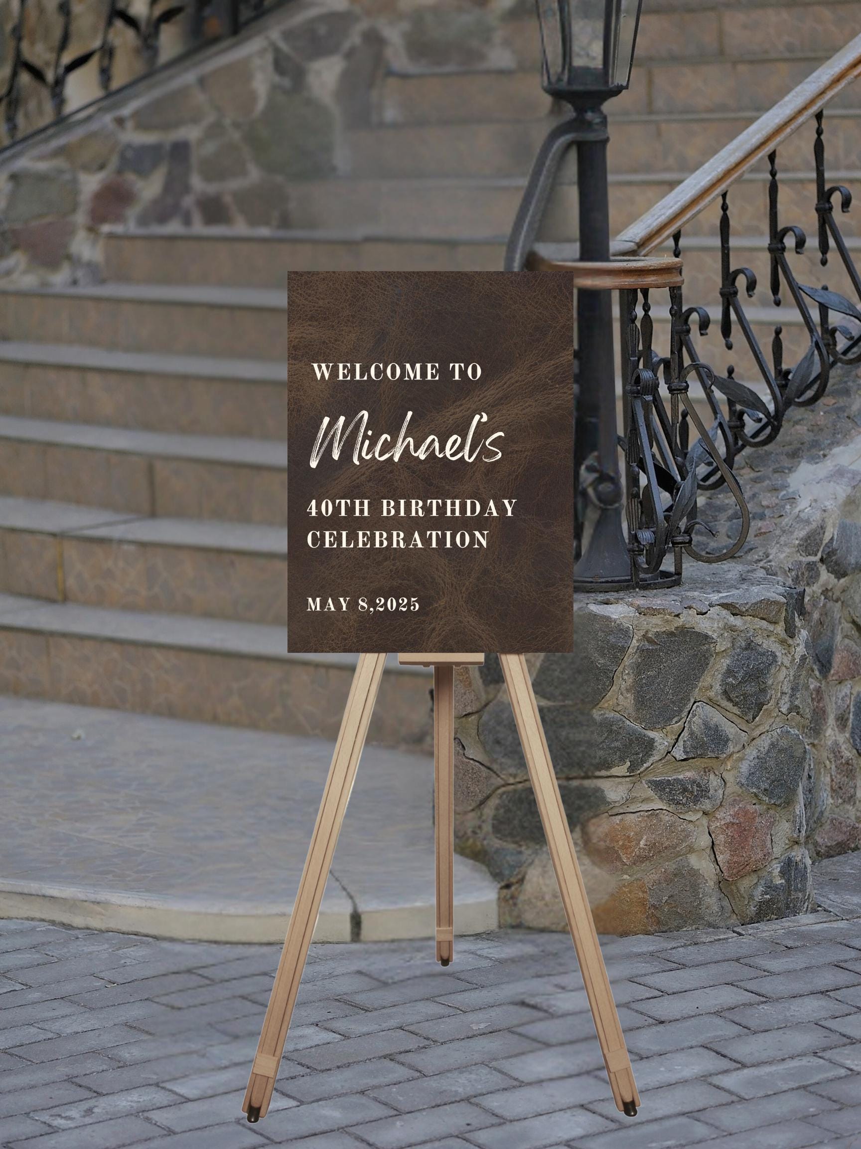 Editable Welcome Sign, Men Birthday, Brown Leather, Western Entrance ...