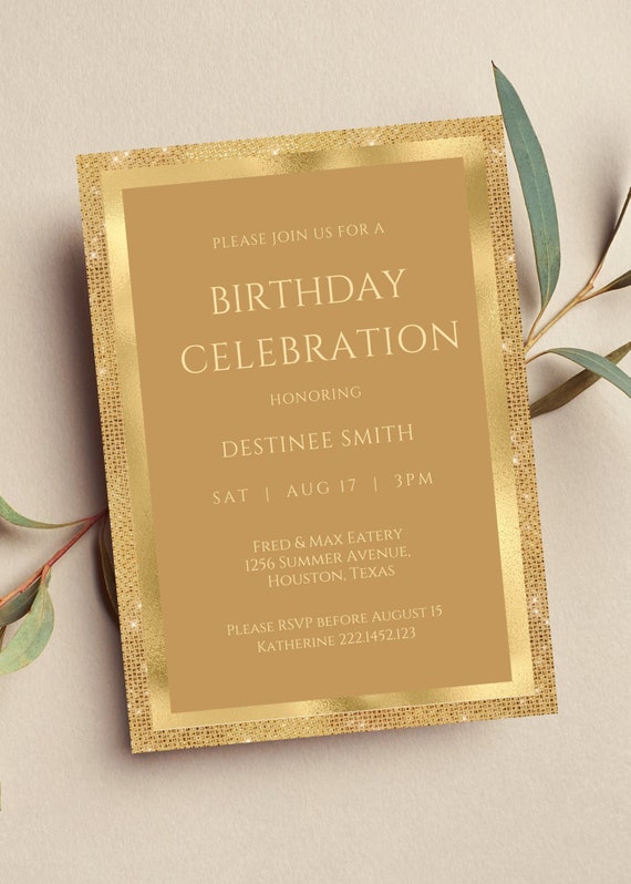 Editable Gold Birthday Celebration Invitation Gold - Etsy