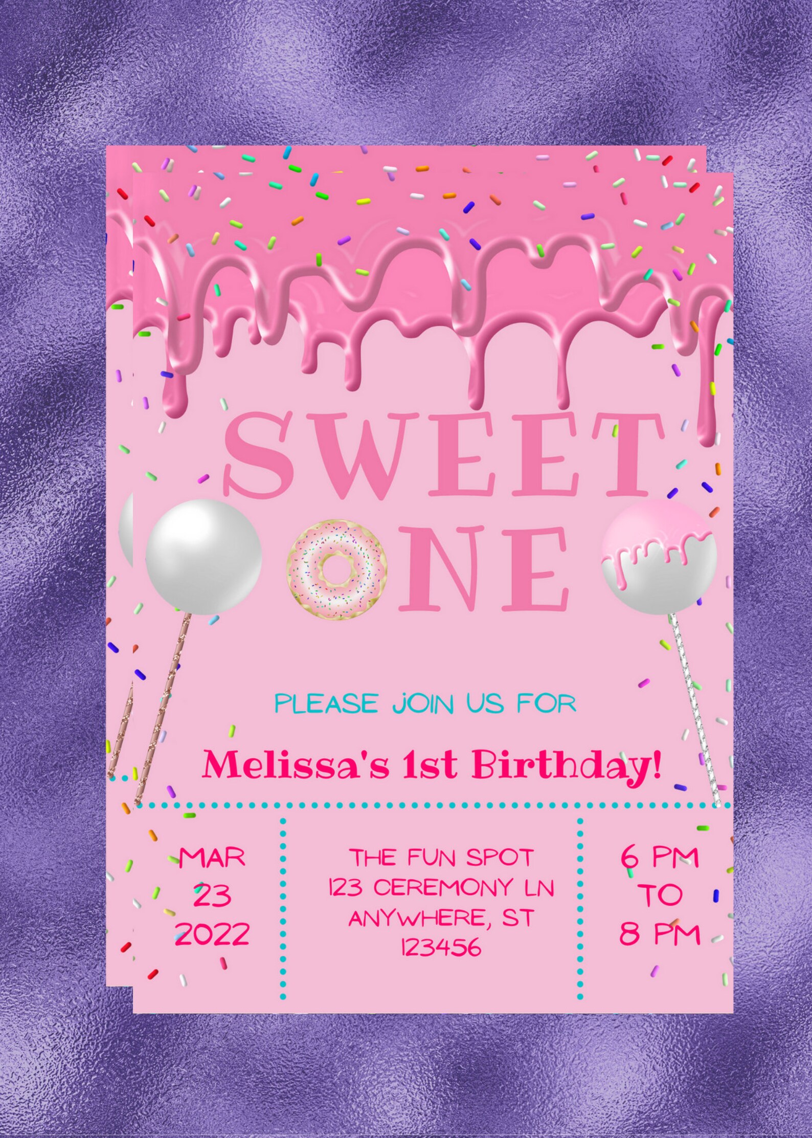 Editable Sweet One Birthday Invitation Dripping Strawberry - Etsy