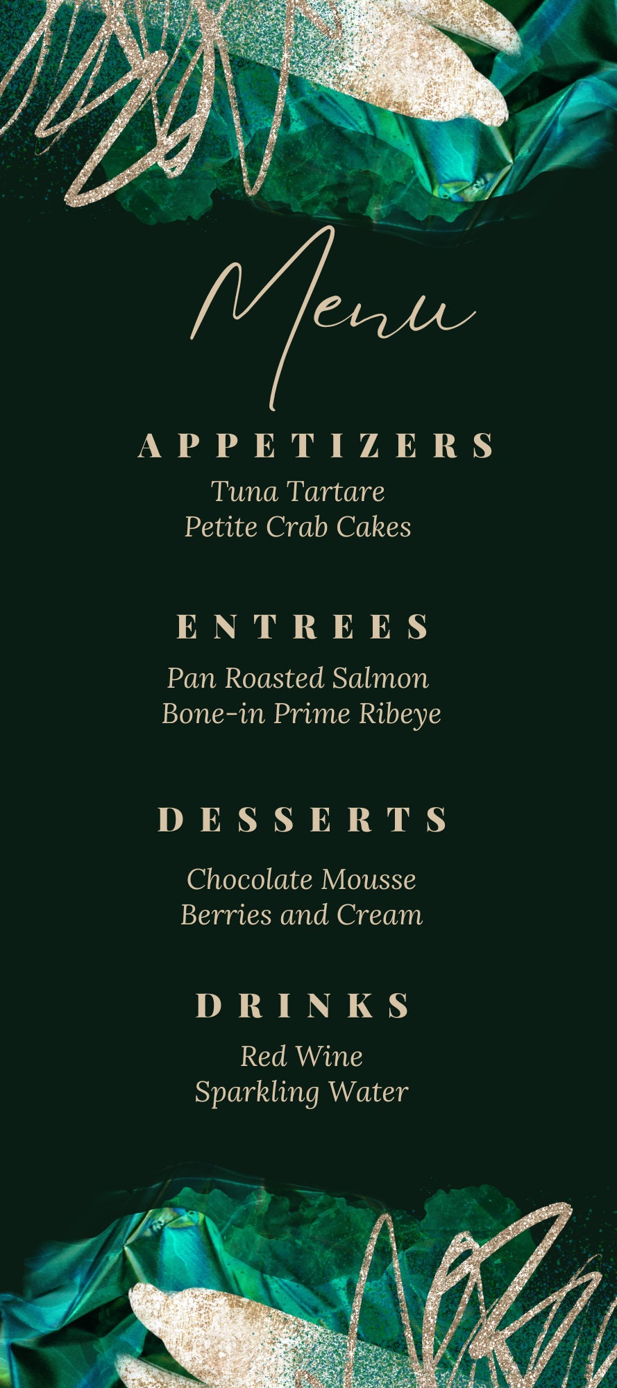 Editable Green and Gold Menu Card Template Emerald Green - Etsy Canada