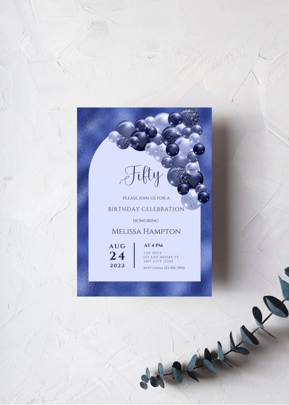 Editable Navy Blue Birthday Invitation Navy Blue Balloon Arch - Etsy