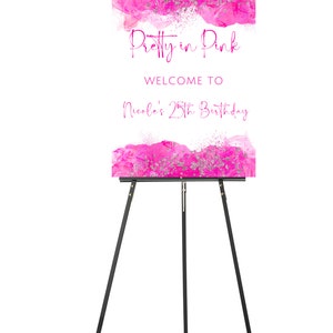 Editable Pretty in Pink Birthday Welcome Sign, Pink Glam, Pink and ...