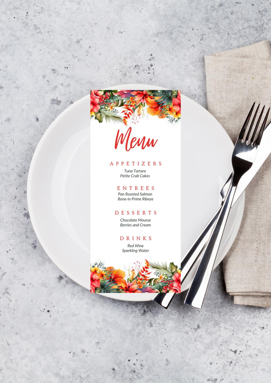 Modèle de carte modifiable de menu tropical, anniversaire, menu du ...