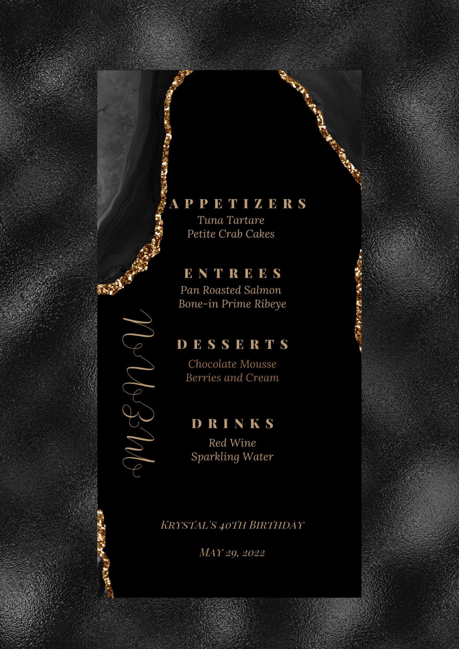 Editable Birthday Party Menu Card Template Black and Gold - Etsy