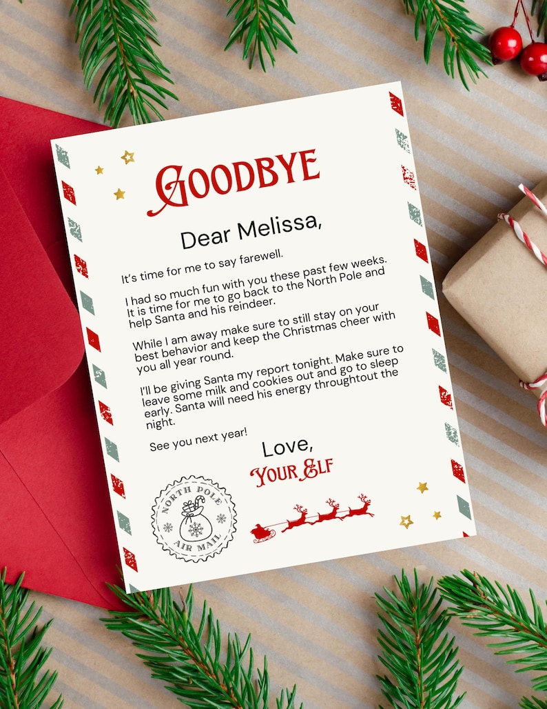 Editable Elf Goodbye Letter Template, Christmas Departure Note (digital ...