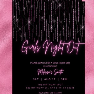 Editable Girls Night Out Invitation Template, Pink Neon Printable Party ...