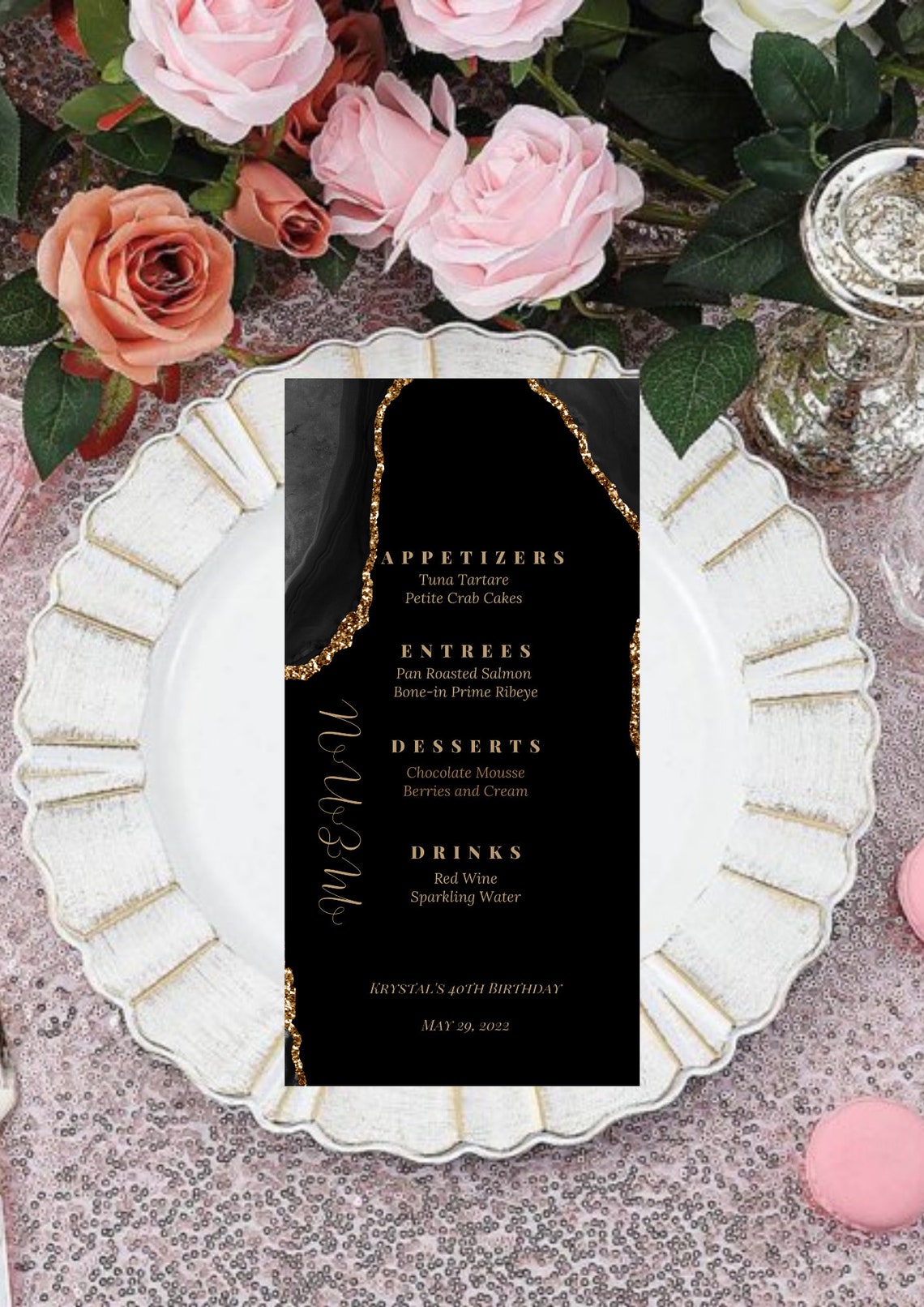 Editable Birthday Party Menu Card Template Black and Gold - Etsy
