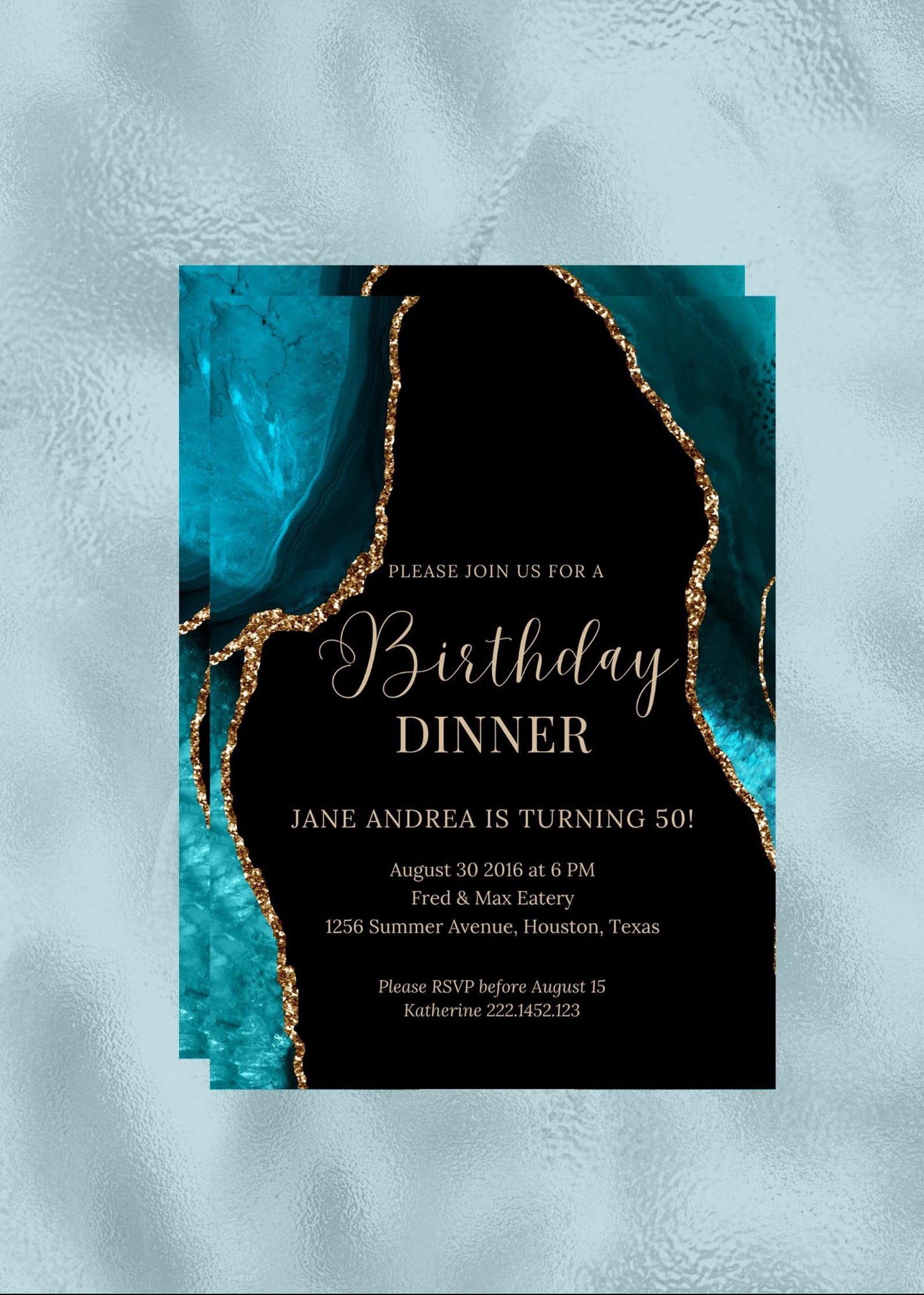 Editable Teal and Black Invitation, Birthday Dinner Invite, Printable ...