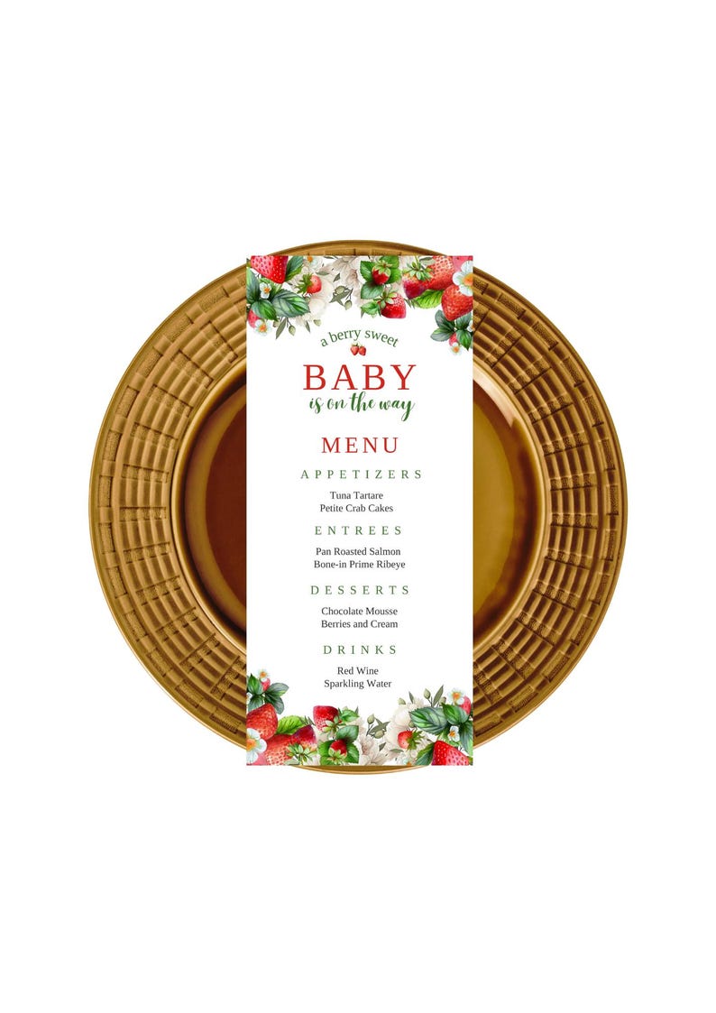 Editable Strawberry Menu Template, Printable Party Menu, Instant ...
