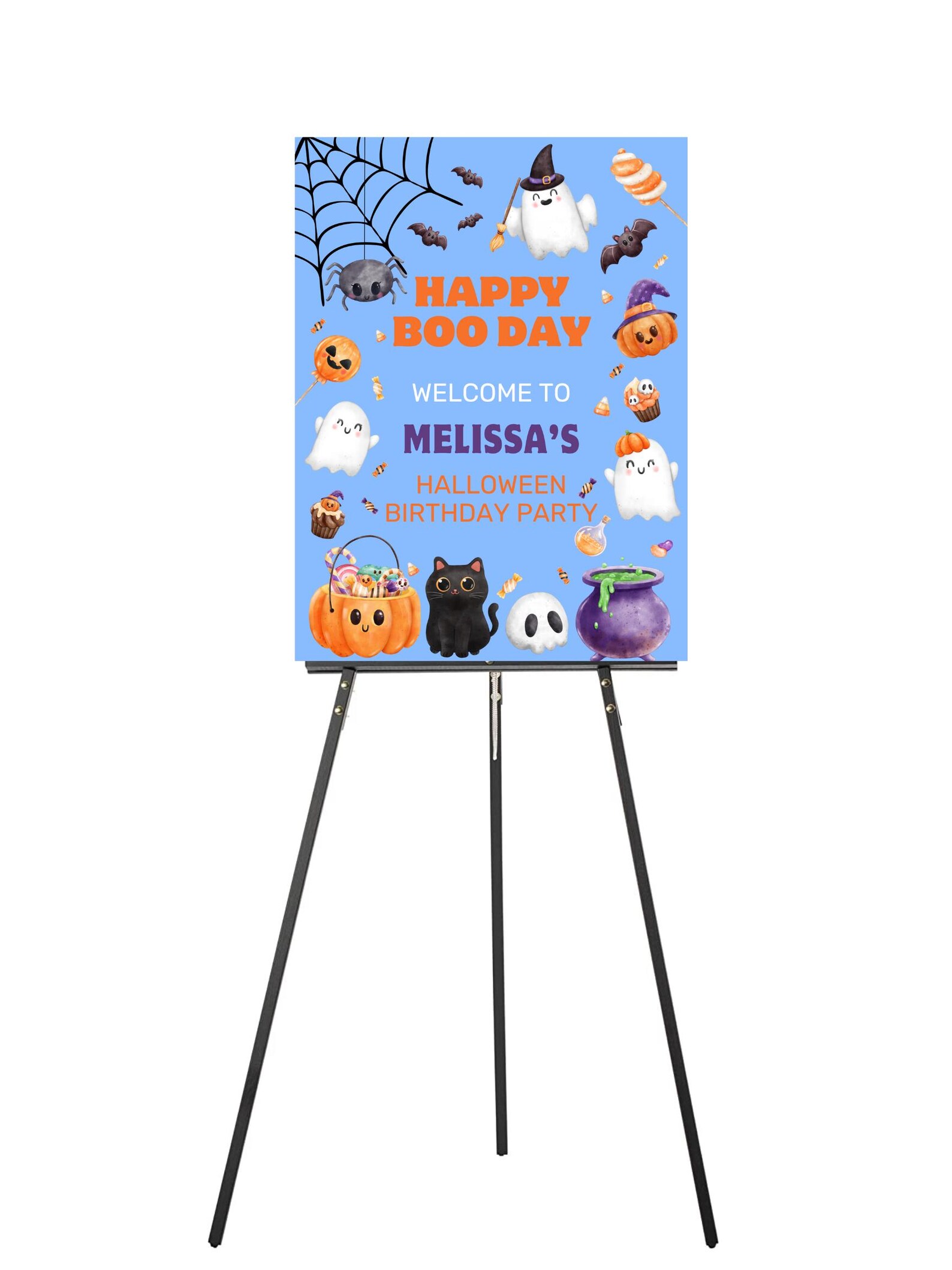 Editable Happy Boo Day Welcome Sign, Blue Halloween Welcome Sign ...