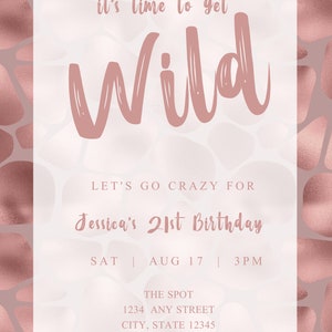 Editable Time to Get Wild Invitation, Giraffe Print Birthday Invite ...