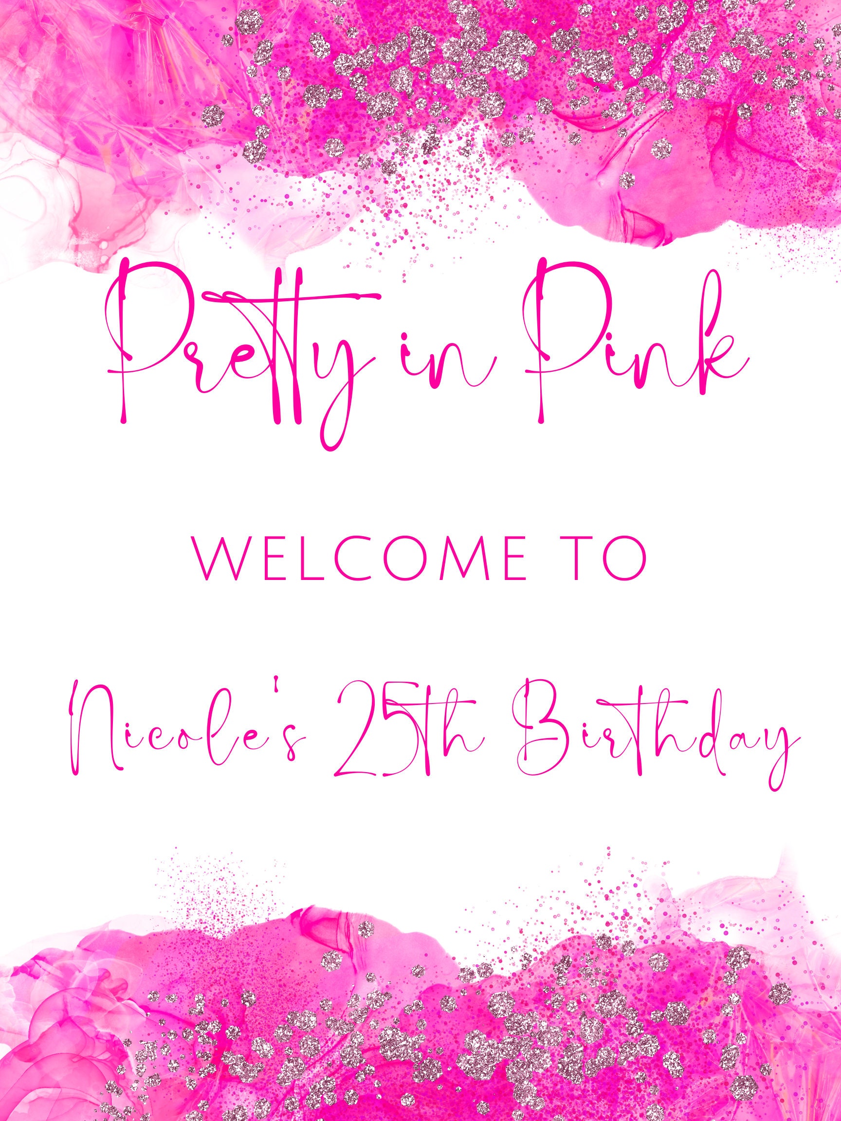 Editable Pretty in Pink Birthday Welcome Sign, Pink Glam, Pink and ...