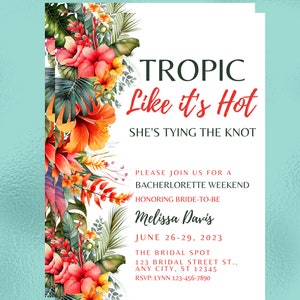 Editable Tropic Like It's Hot Bachelorette Invitation, Girls Trip ...