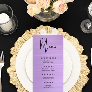 Editable Purple Menu Card Template, Minimalist Menu Cards, Modern ...