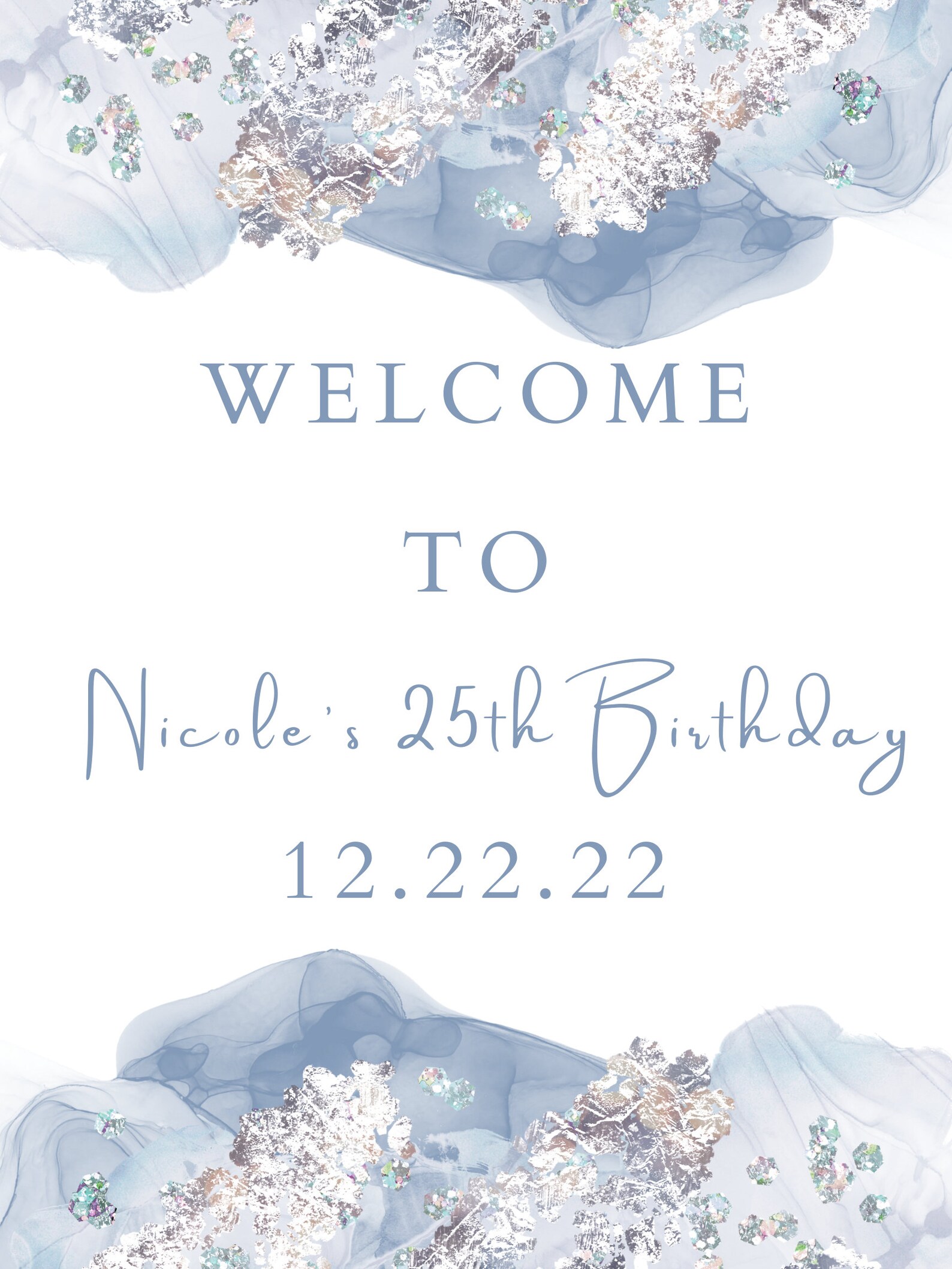 Editable Blue and Silver Birthday Welcome Sign Dusty Blue - Etsy