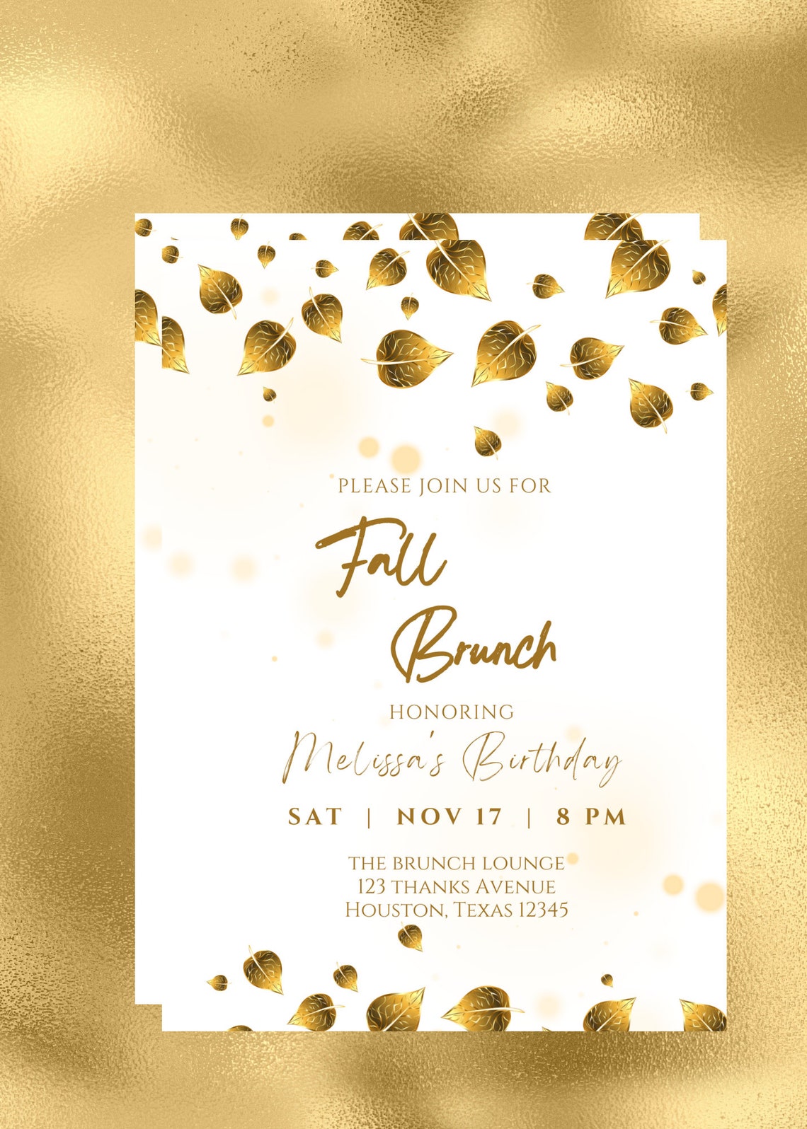 Editable Fall Brunch Invitation Birthday Brunch Gold Leaf - Etsy