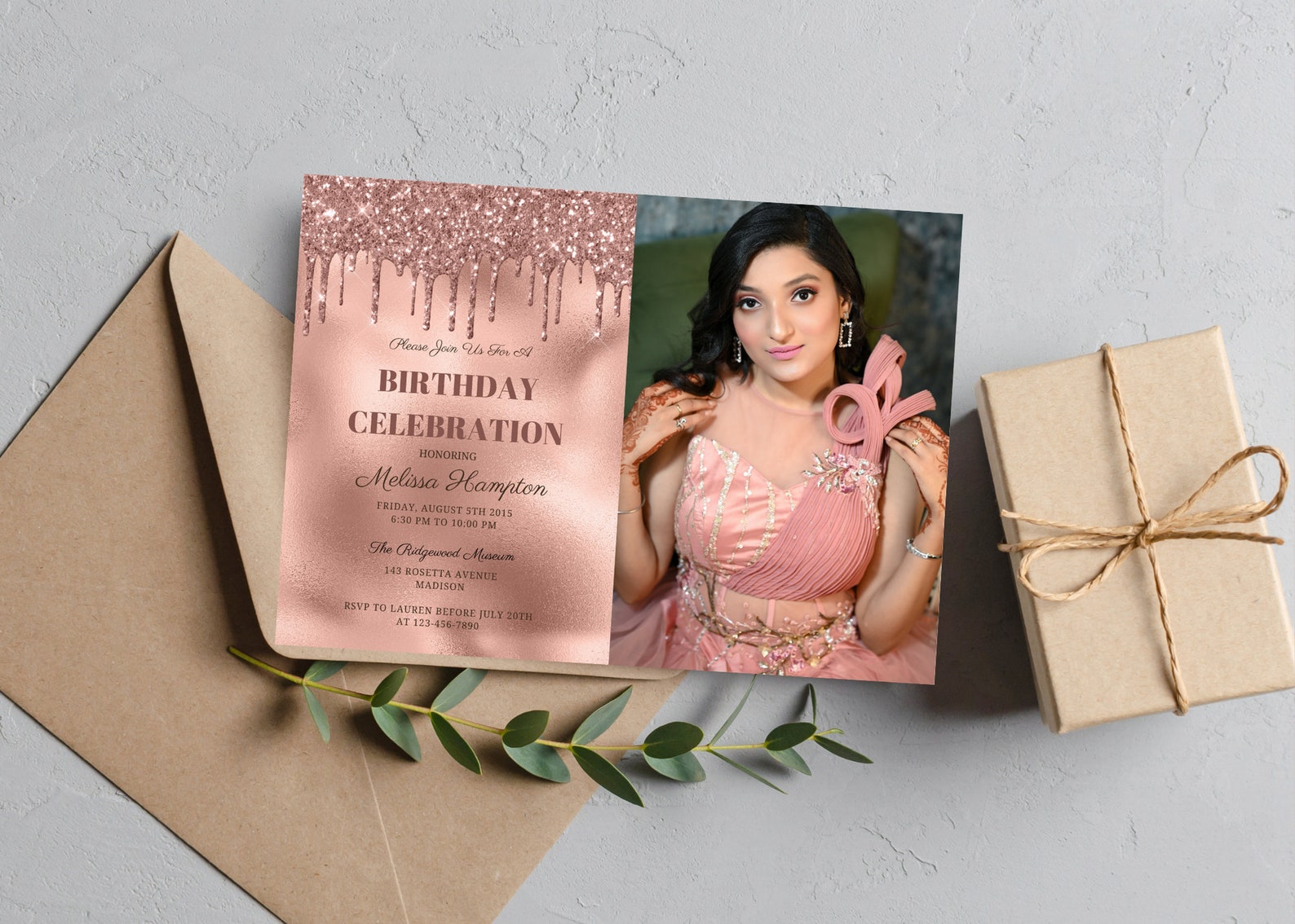 Editable Rose Gold Birthday Invitation With Picture Rose Gold - Etsy