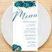 Editable Menu Card Template, Teal and Gold Menu Cards, Floral, Dinner ...