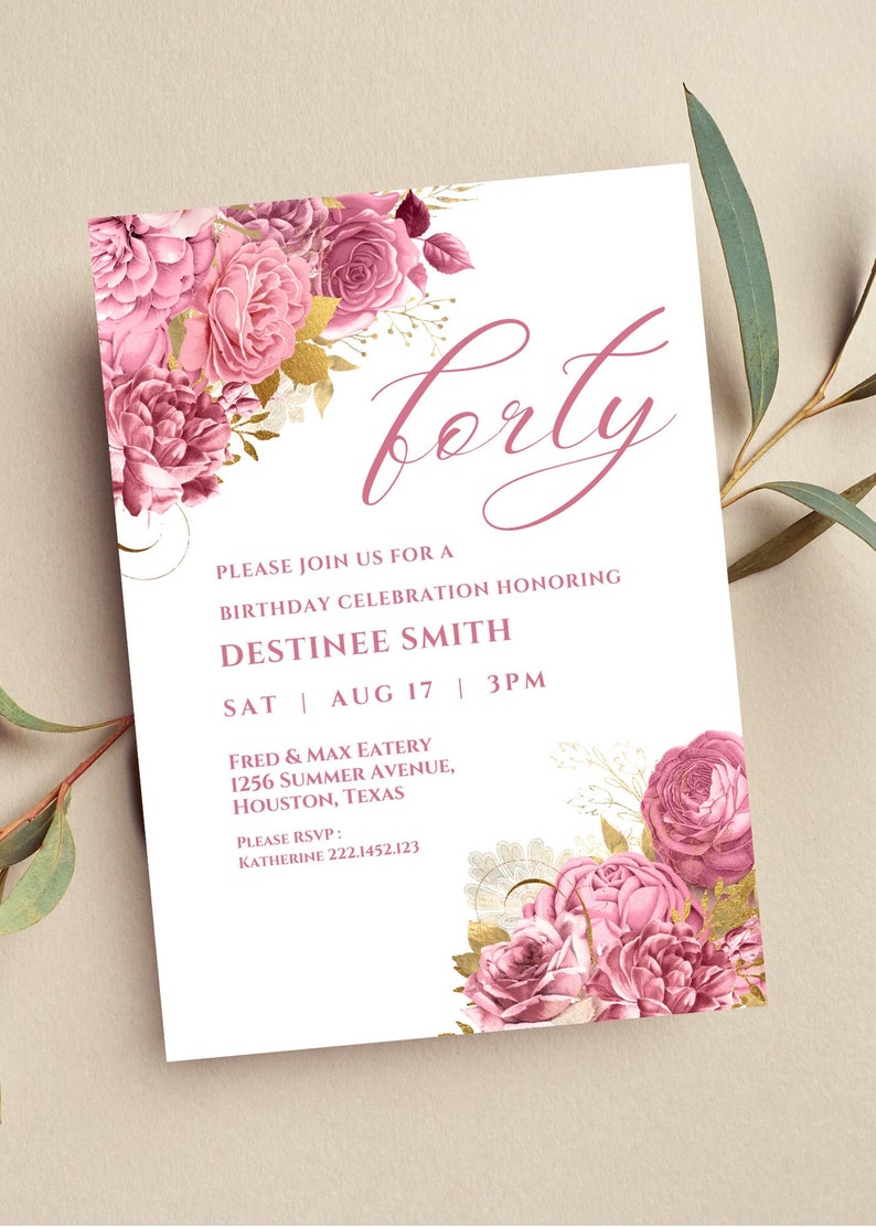 Editable Pink and Gold Floral Invitation Pink and Gold - Etsy