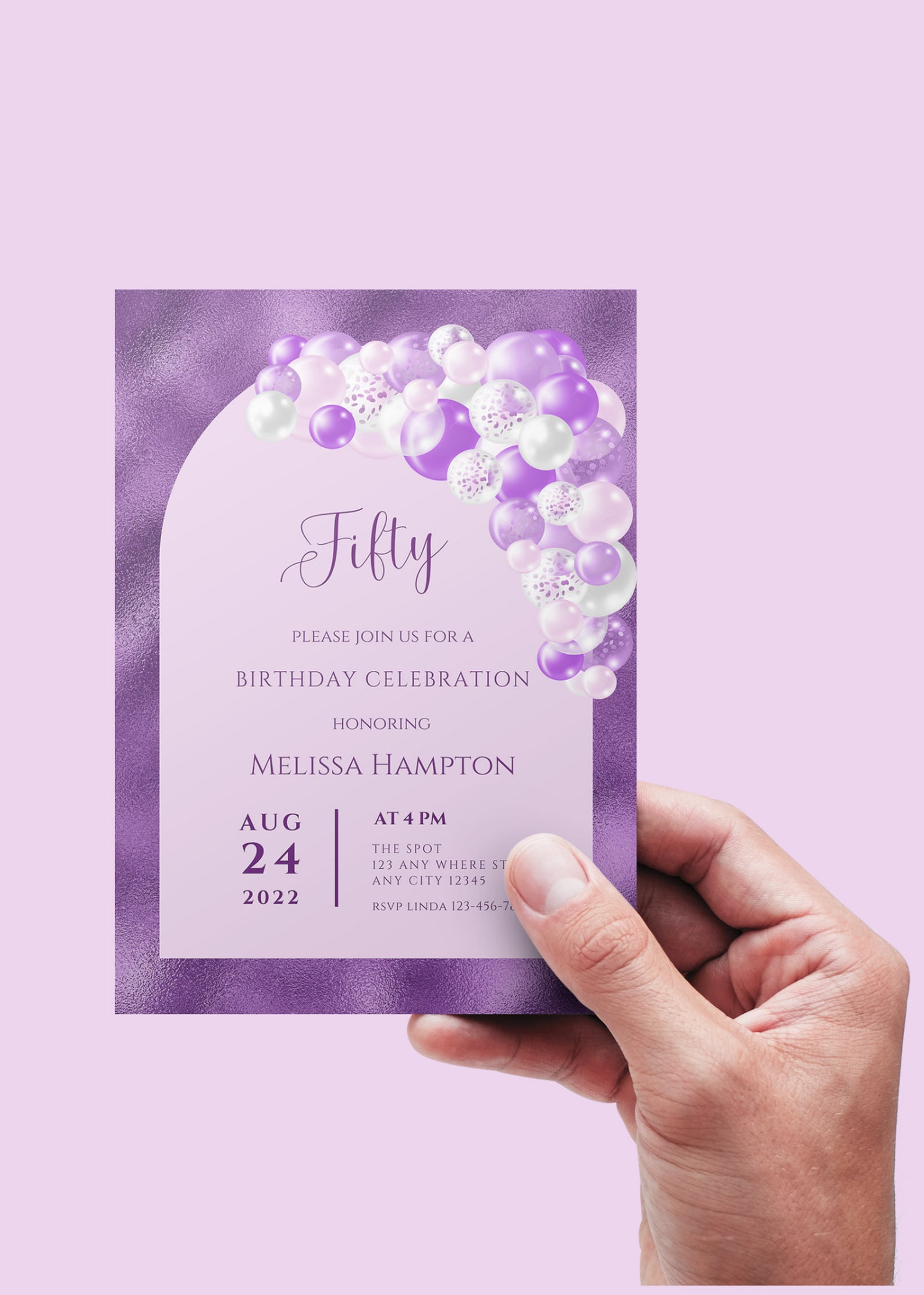 Editable Purple and White Birthday Invitation, Pink and White Balloon ...