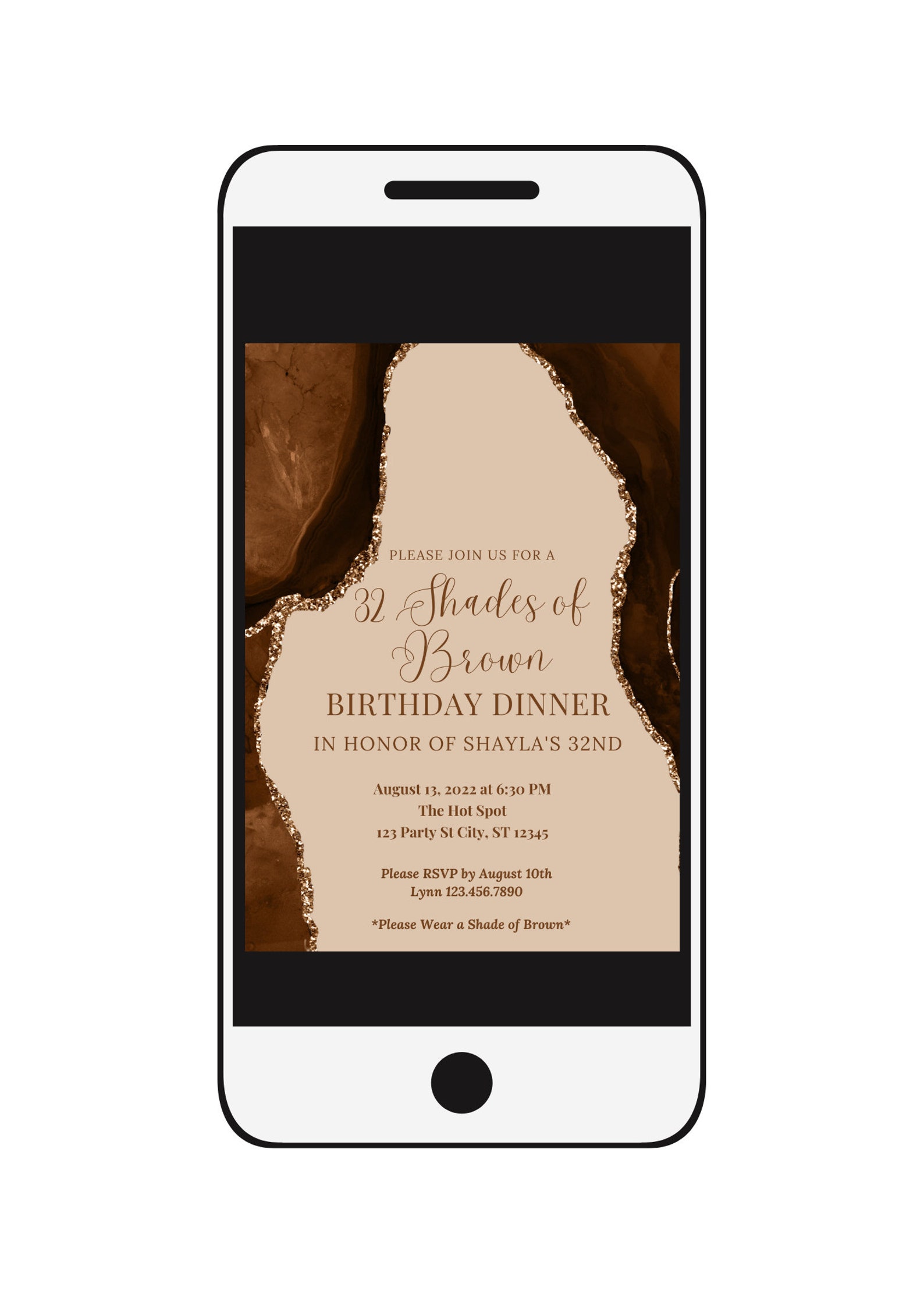 Editable Shades of Brown Birthday Dinner Invitation, Nude, Shades of ...