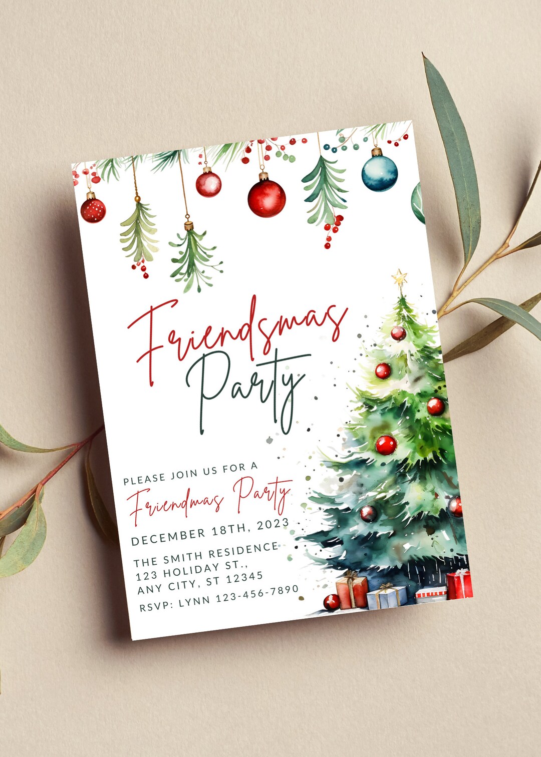 Editable Friendsmas Party Invitation, Printable or Digital Invite - Etsy