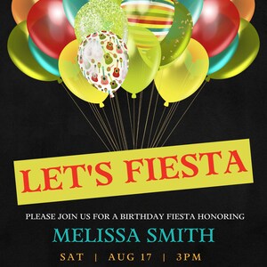 Editable Fiesta Invitation, Let's Fiesta, Birthday, Mexican Theme, Taco ...