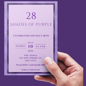 Editable Shades of Purple Invitation, Purple Birthday Invitation, Any ...
