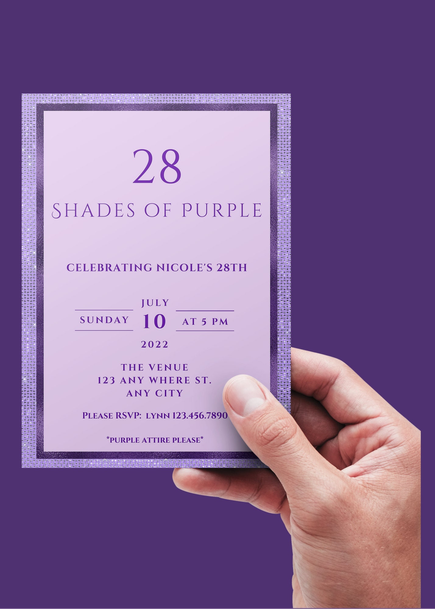 Editable Shades of Purple Invitation, Purple Birthday Invitation, Any ...